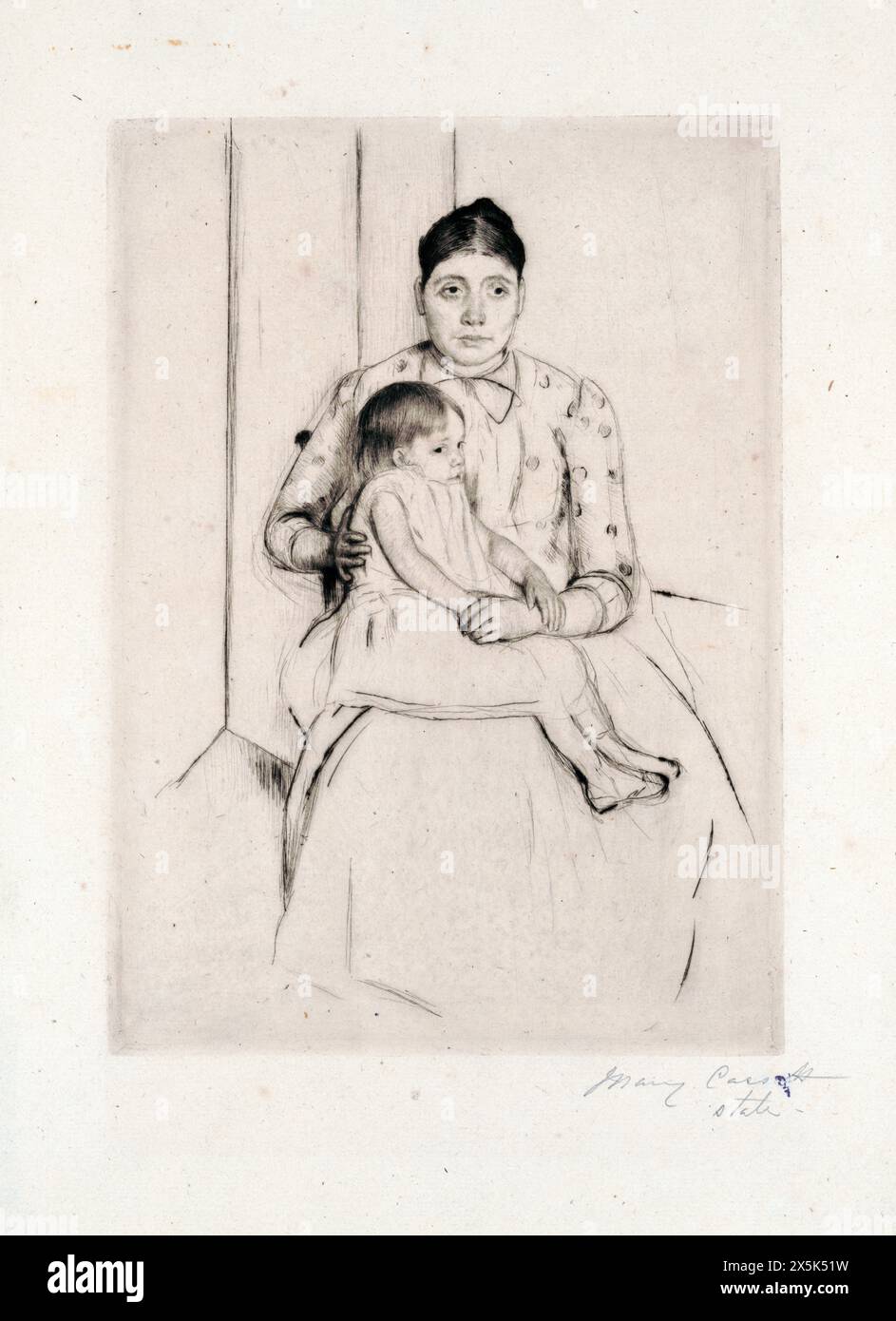 Drawing by american artist Mary Cassatt - Repose - mother and daughter ...