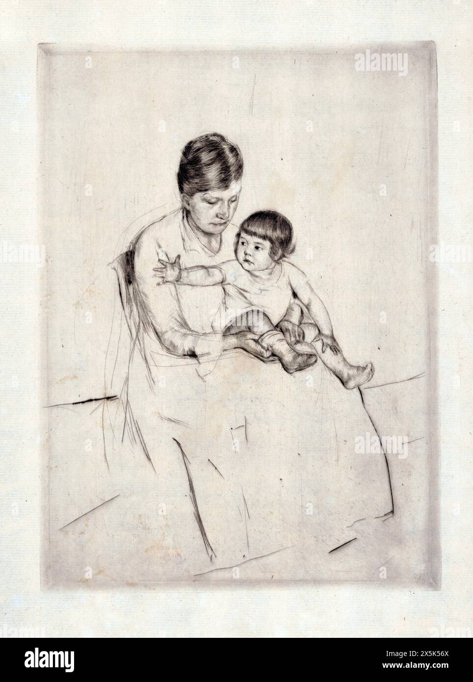 Drawing by american artist Mary Cassatt - The stocking - mother and ...
