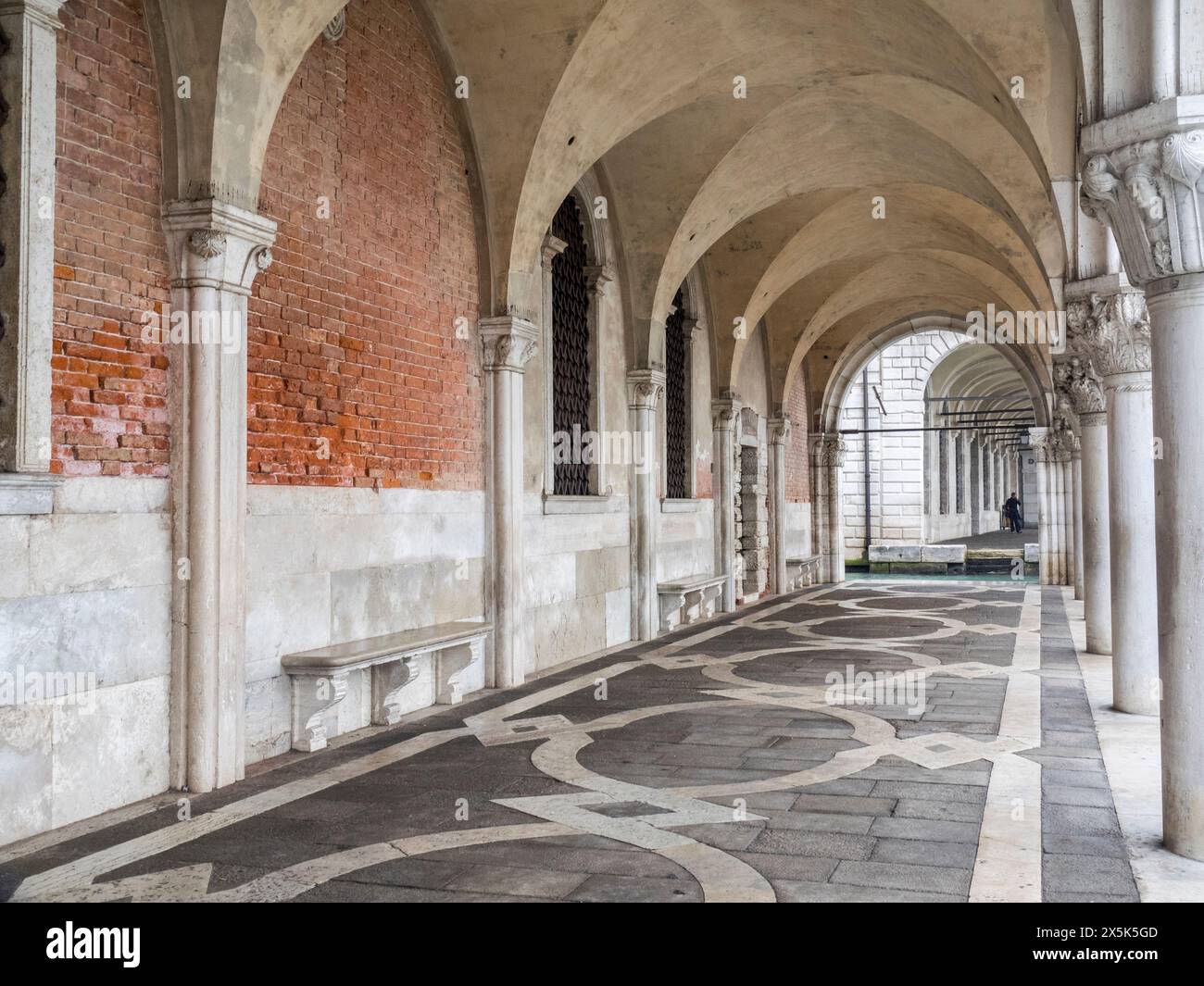 Italy, Venice. Corridor along the Doges Palace with ivory illars and ...