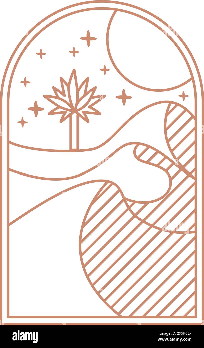 Desert oasis brown boho logo. sand, moon, palm, stars landscape ...