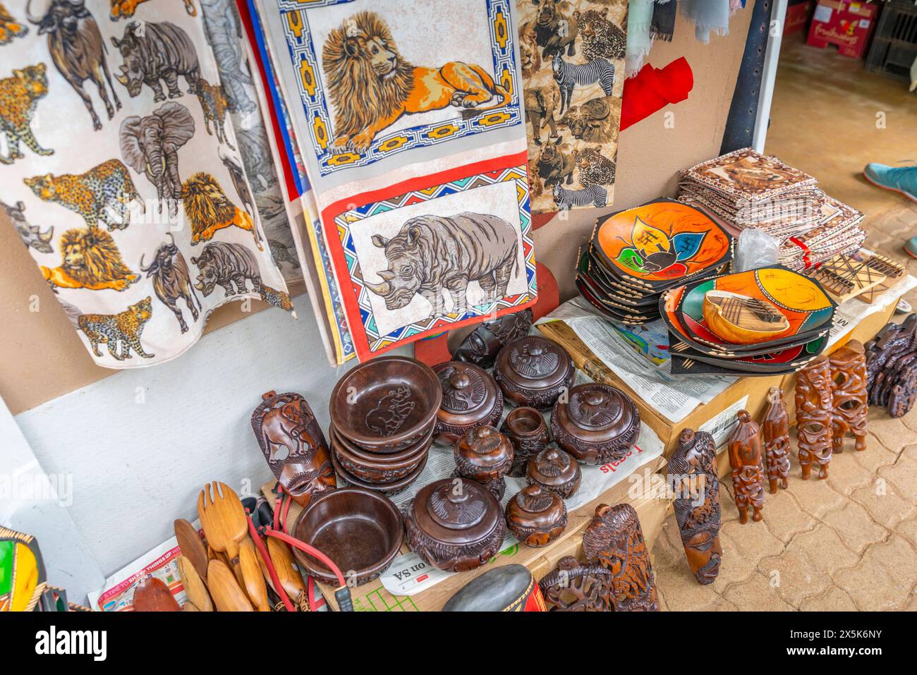 View of colourful souvenirs in Moremela village at Bourke s Luck ...