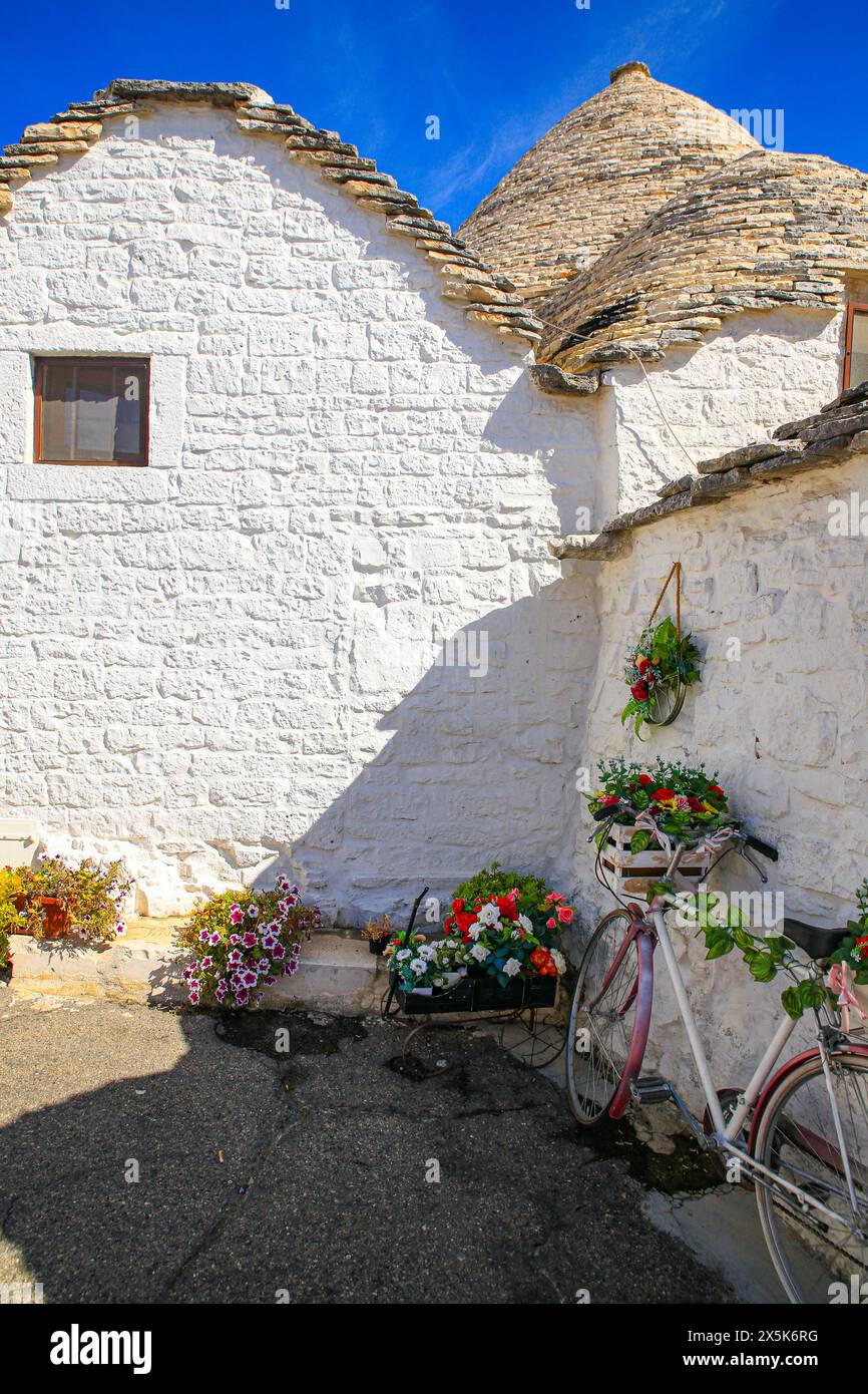 Alberobello, Italy, Bari. White washed stone trullo Trulli house with ...