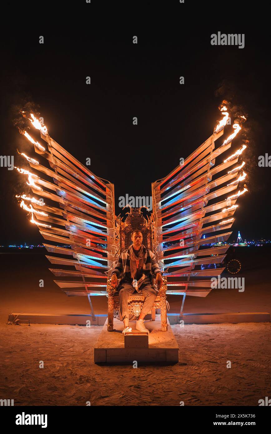 Festival inspired desert installation with dramatic lighting Stock ...