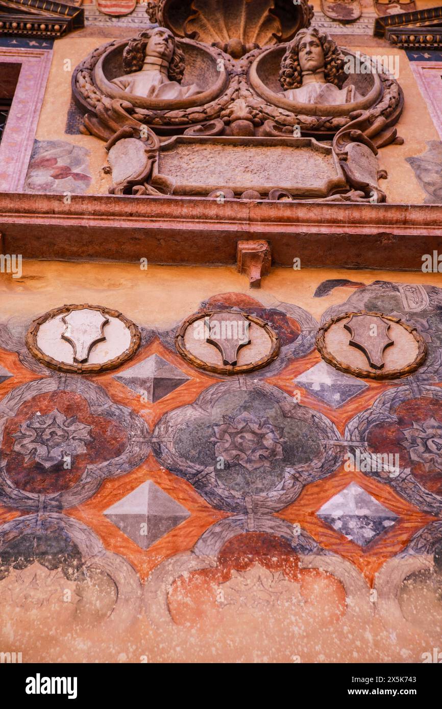 Verona, Italy, Veneto. Knights, coat of arm patterns, fresco and mosaic ...