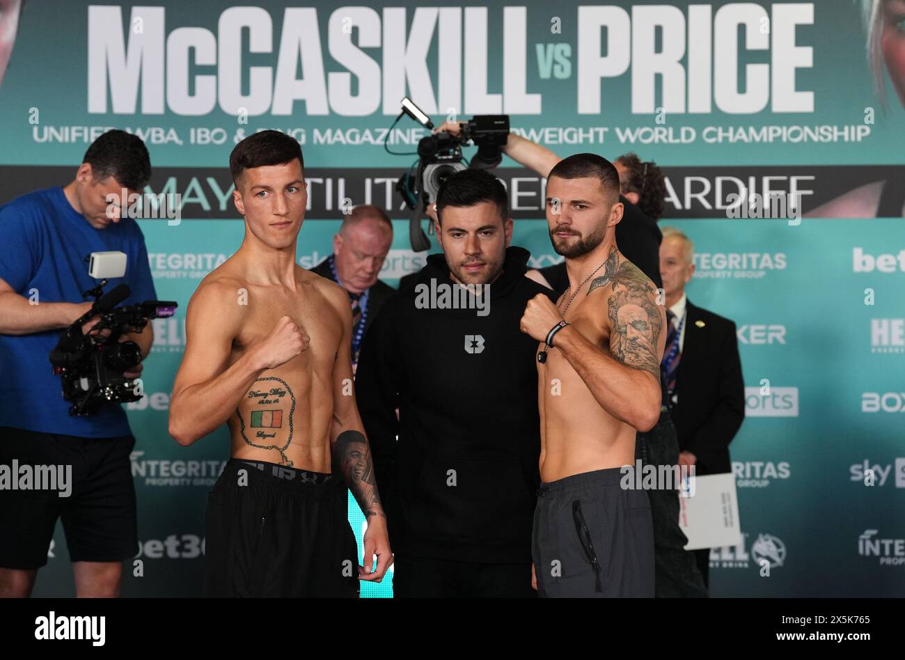 Kyran Jones (left) and Lewis Howells during the weigh in at the Cardiff ...