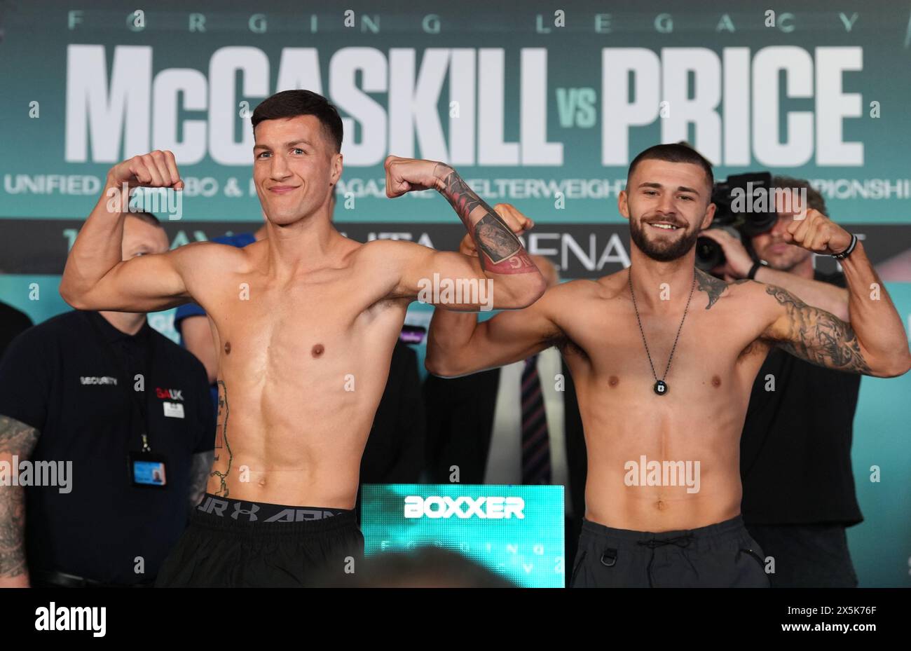 Kyran Jones (left) and Lewis Howells during the weigh in at the Cardiff ...