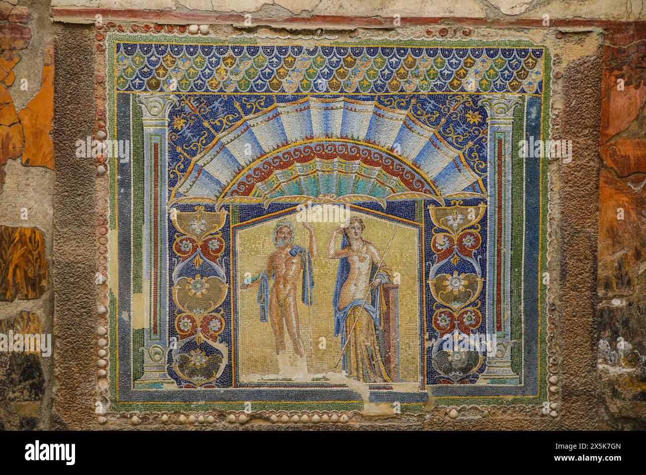 Ercolano, Campania, Naples, Italy. Herculaneum ruins with colorful ...