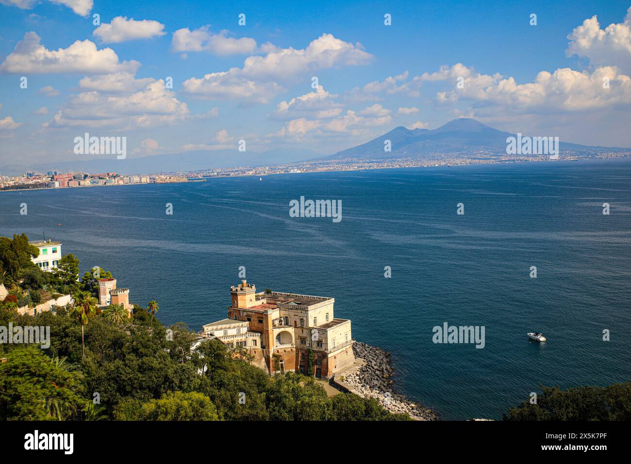 Naples, Italy. Aerial view of Bay of Naples with Mount Vesuvius, a ...