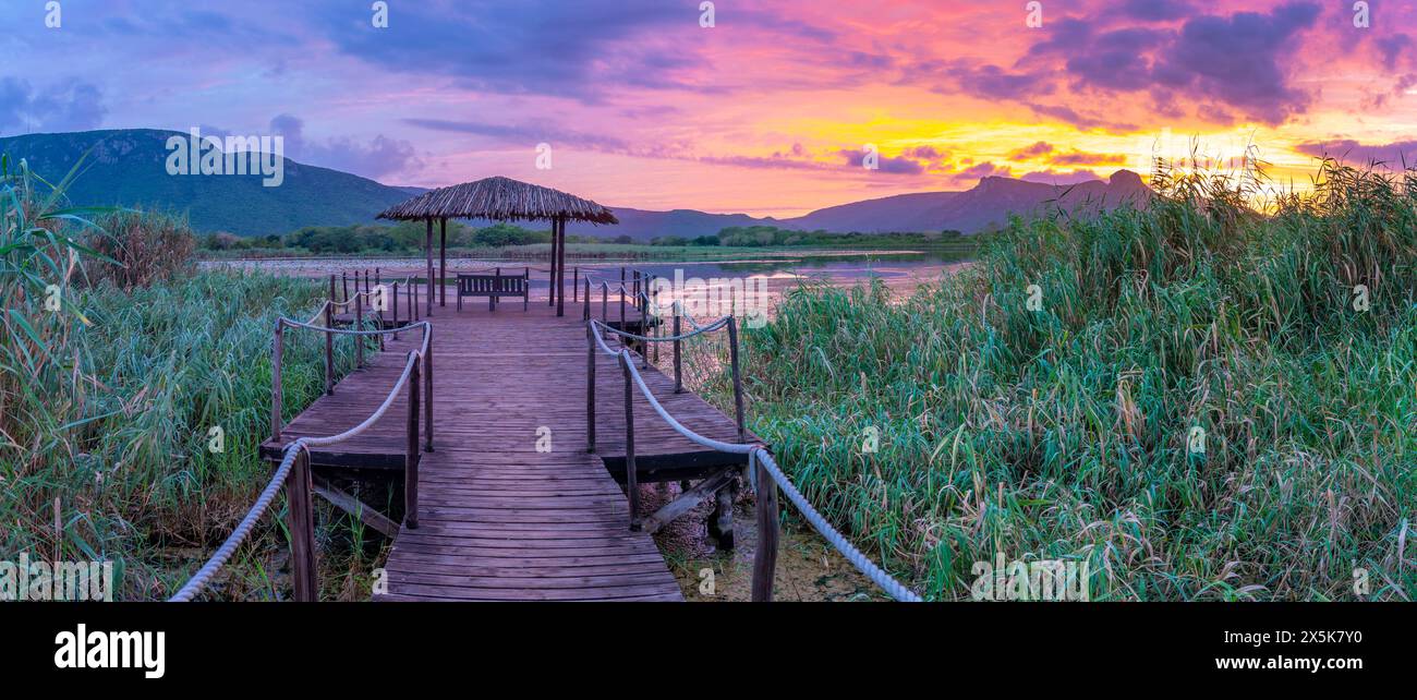 View of Jet lake and Ubombo Mountain from Ghost Mountain Inn at sunrise ...