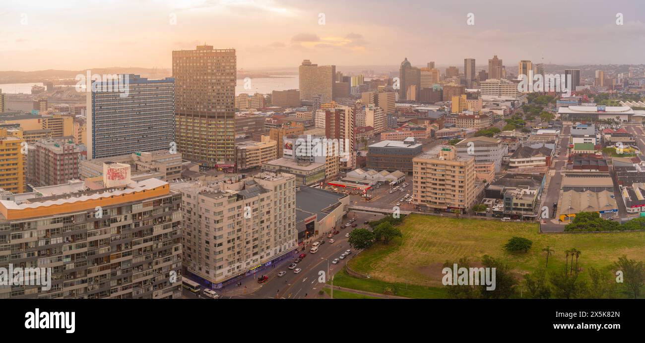 Elevated view of city skyline, Durban, KwaZulu-Natal Province, South ...