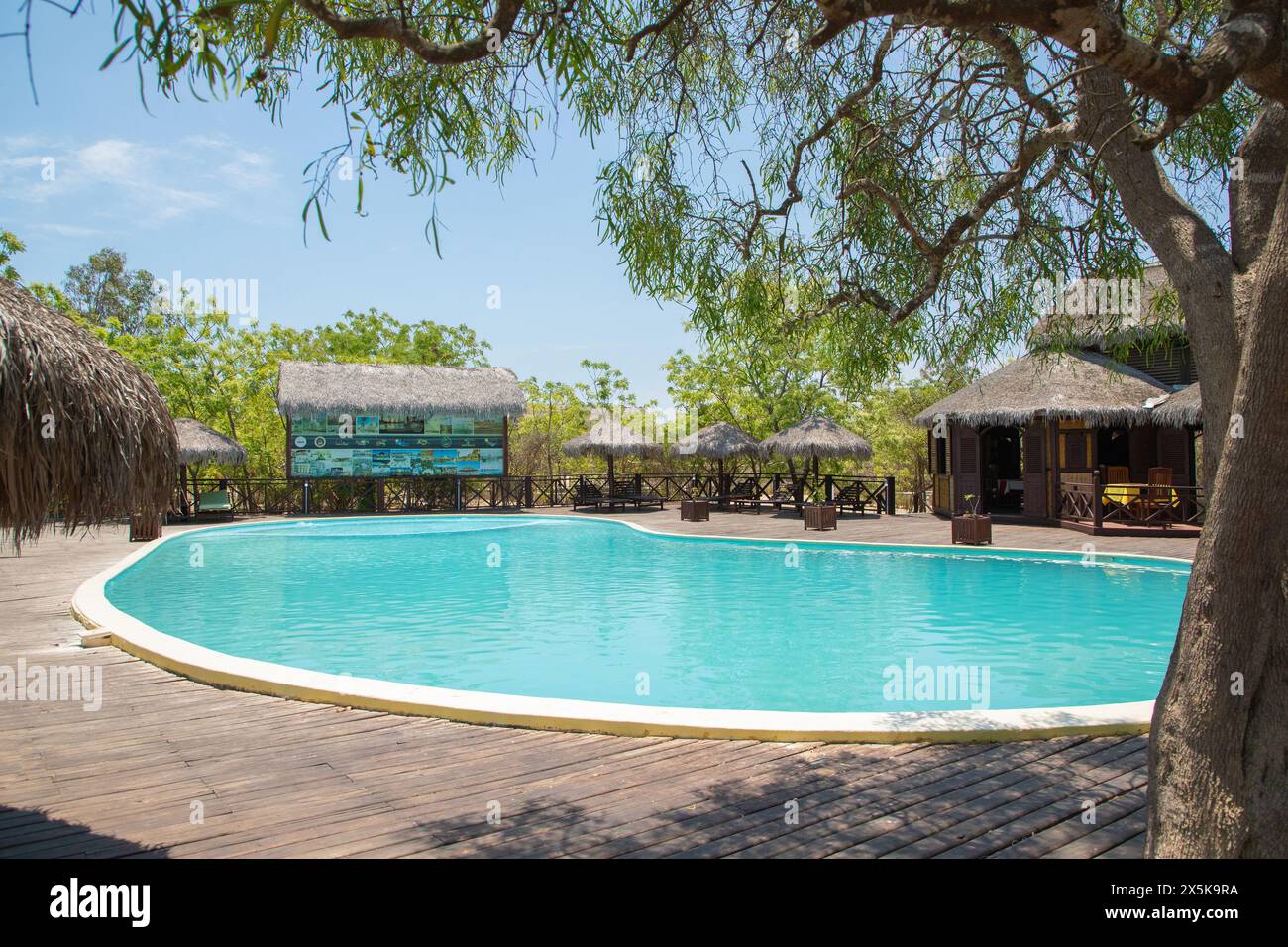 Morondava, Madagaskar. 19. 10. 2023. Kimony hotel resort Empty wooden ...