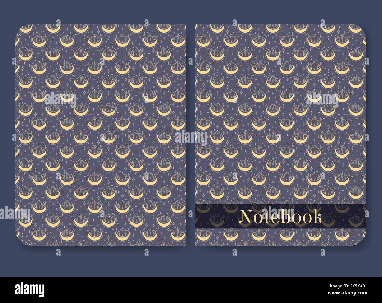 Notebook with mysterious moon and crystals. Cover page design aesthetic ...