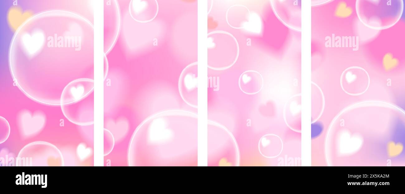 Cute y2k pink kawaii stories background template set with bubbles and ...