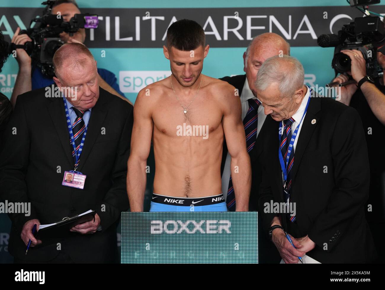 Rhys Edwards during the weigh in at the Cardiff City Stadium. Picture ...