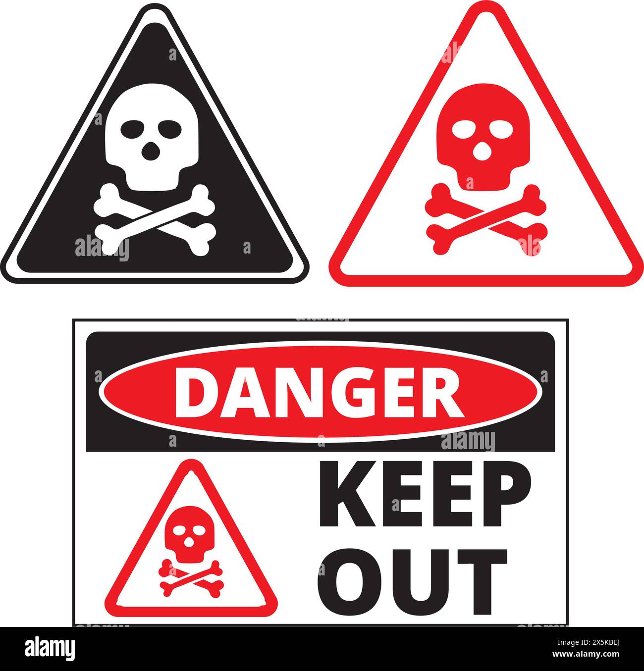 Danger banners with skulls and text on a white background Stock Vector ...
