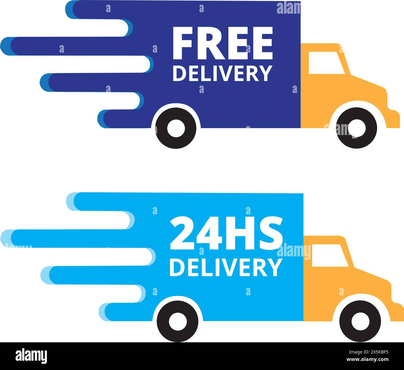 Delivery trucks with text on a white background with copy space Stock ...
