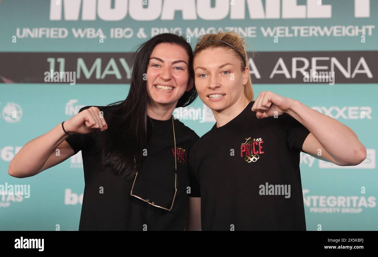 Lauren Price (right) with Karriss Artingstall during the weigh in at ...