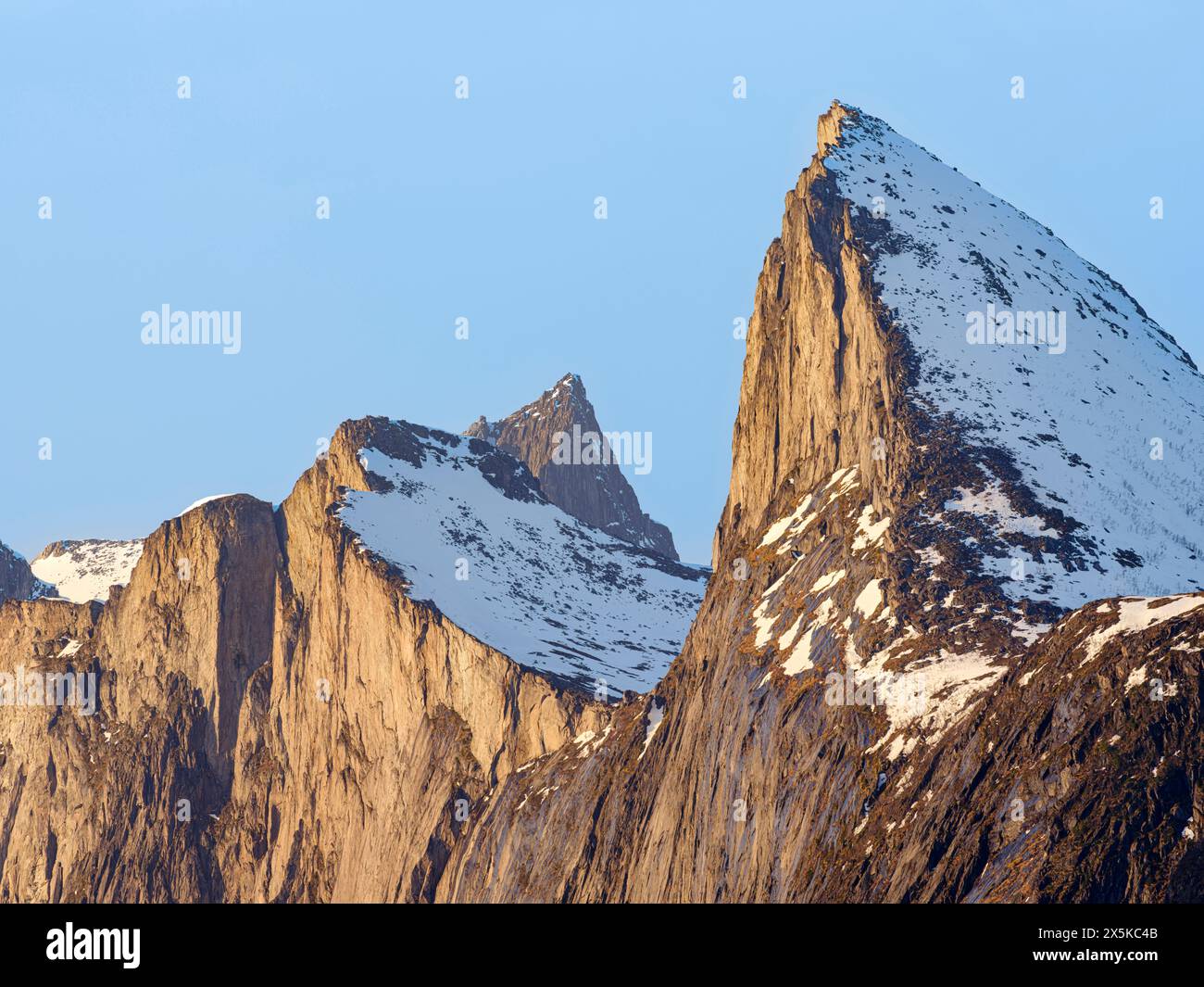 landscape in Mefjorden, the iconic peaks of Mt. Segla and Mt. Hesten ...