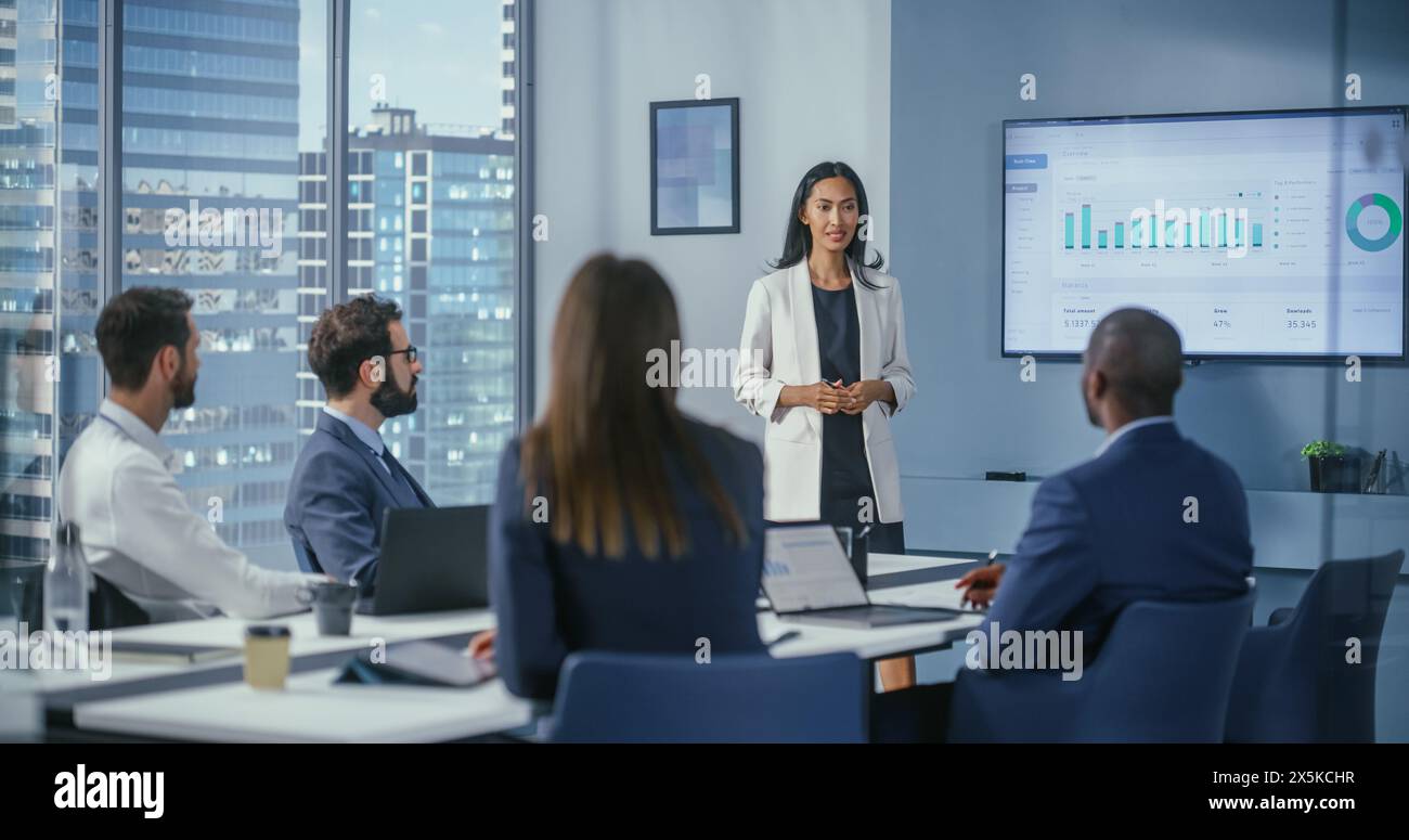 Office Conference Room Meeting: Portrait of Confident Asian Female Top ...