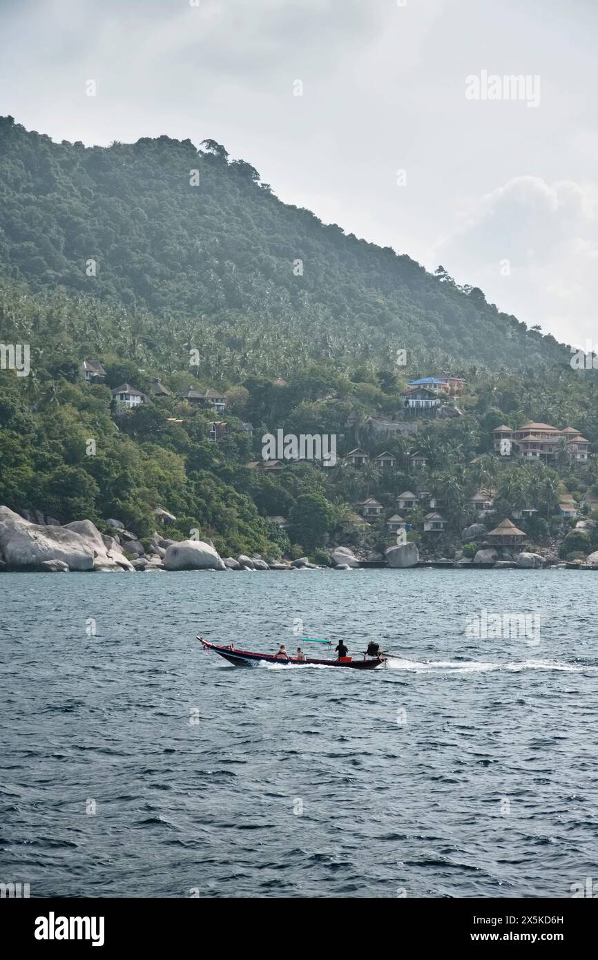 Thailand, Koh Phangan (Phangan Island); view of the island from the sea ...