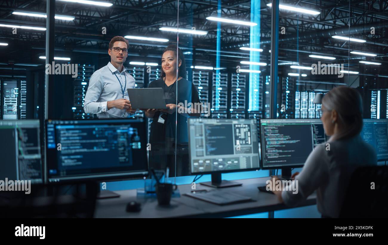 Female e-Business Entrepreneur and Male IT Specialist Discussing ...