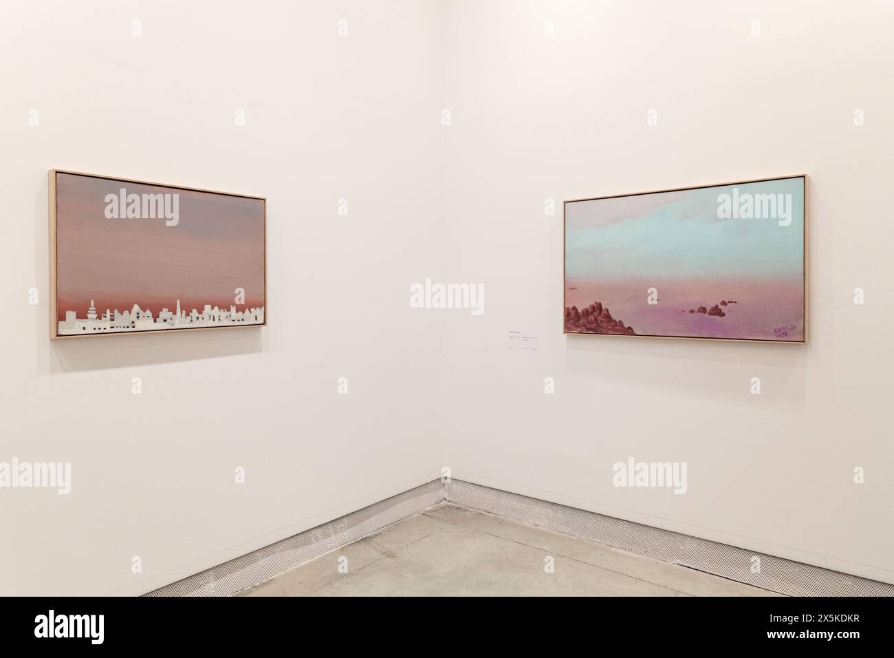 Venice, Italy - April 19, 2024: The paintings of Aref el Rayess exposed ...