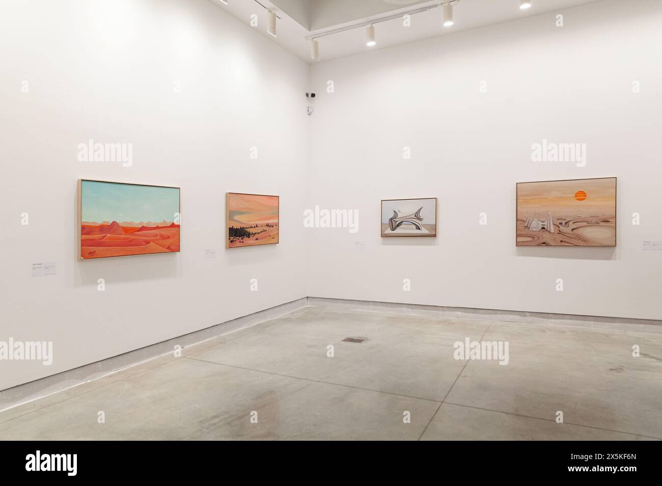 Venice, Italy - April 19, 2024: The paintings of Aref el Rayess exposed ...