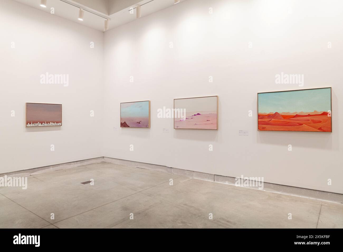 Venice, Italy - April 19, 2024: The paintings of Aref el Rayess exposed ...