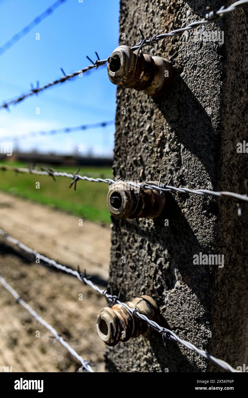 Poland, Oswiecim, Auschwitz-Birkenau. WWll, barbed wire around ...