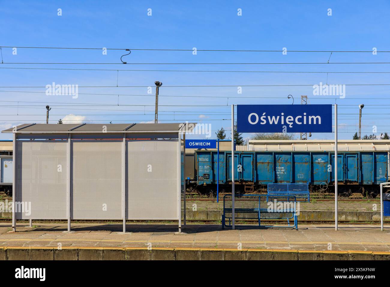 Poland, Oswiecim, Auschwitz. WWll Holocaust. Town's railroad station ...