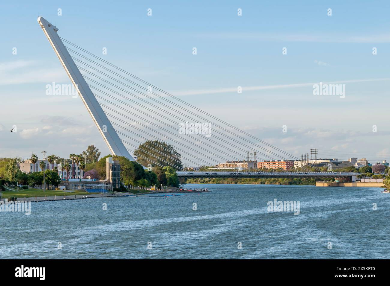 The Alamillo Bridge over the Guadalquivir River, near the center of ...
