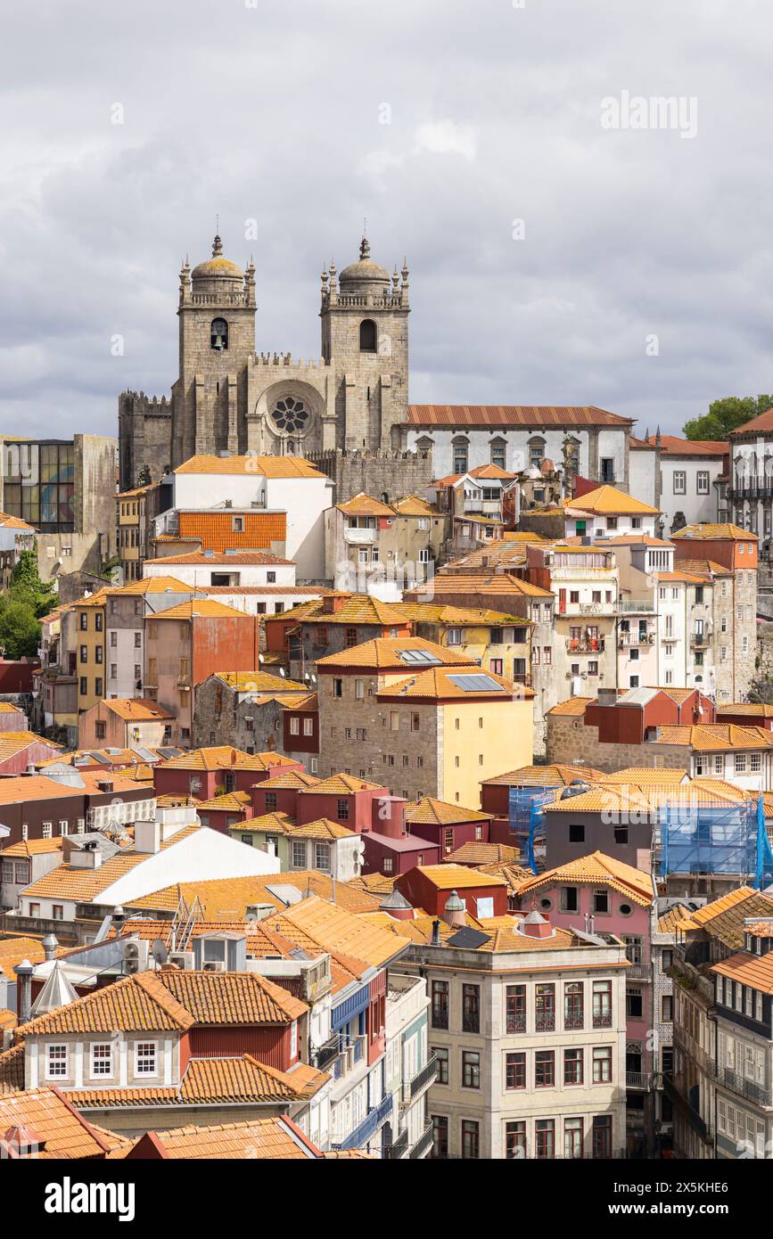 Portugal, Porto. The Porto Cathedral and traditional tile roofs Stock ...