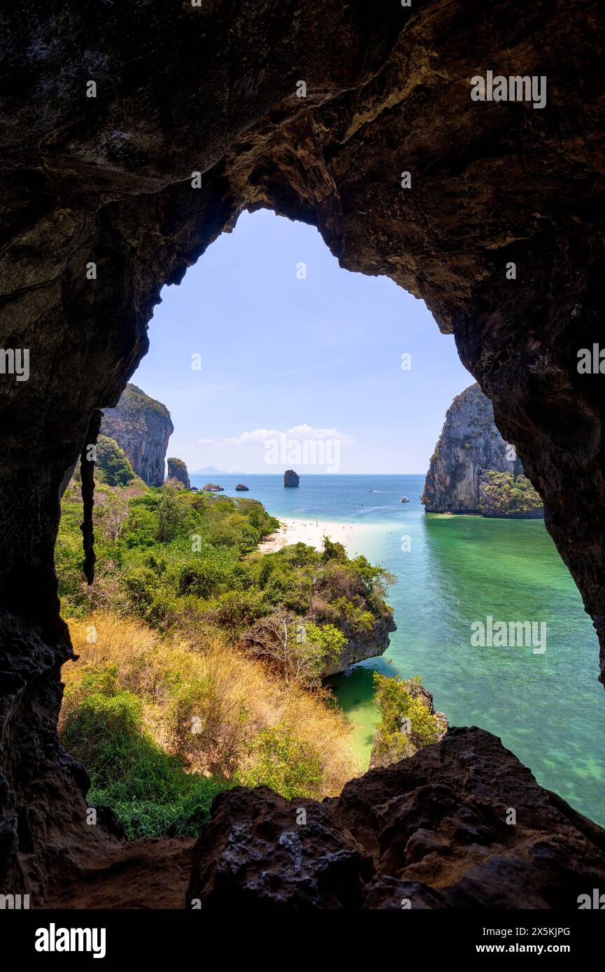 Scenic landscape of the Phranang (Phra Nang) Cave Beach and steep ...