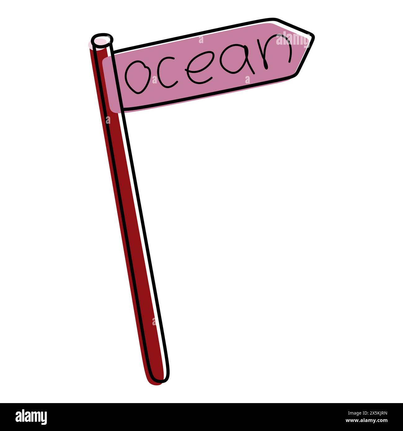 Wooden pointer to Ocean. Summer signpost flat Vector Cartoon and Linear ...