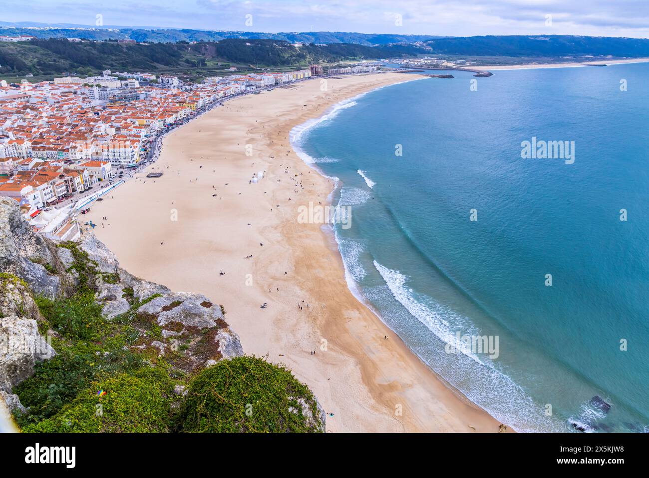 Portugal, Nazare. The beach of Nazare, Praia de Nazare, a famous ...
