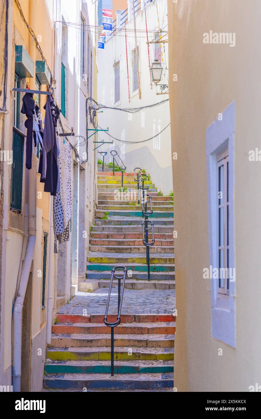 Portugal, Lisbon. Colorfully painted stairway Stock Photo - Alamy