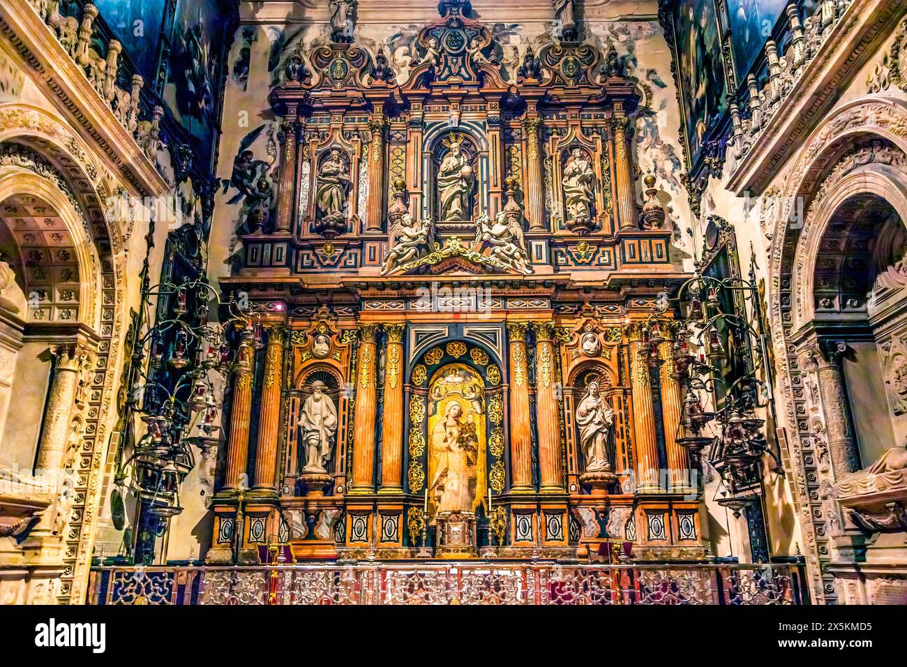 Wooden Altar Mary Statue, Seville Cathedral, Seville, Andalusia, Spain ...