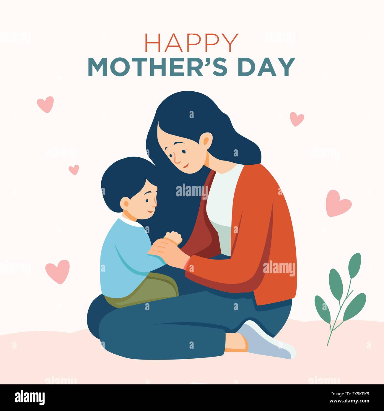 Illustration of Mother Holding her son. Mother's Day concept. Mother and Son. Mother hugging her ...