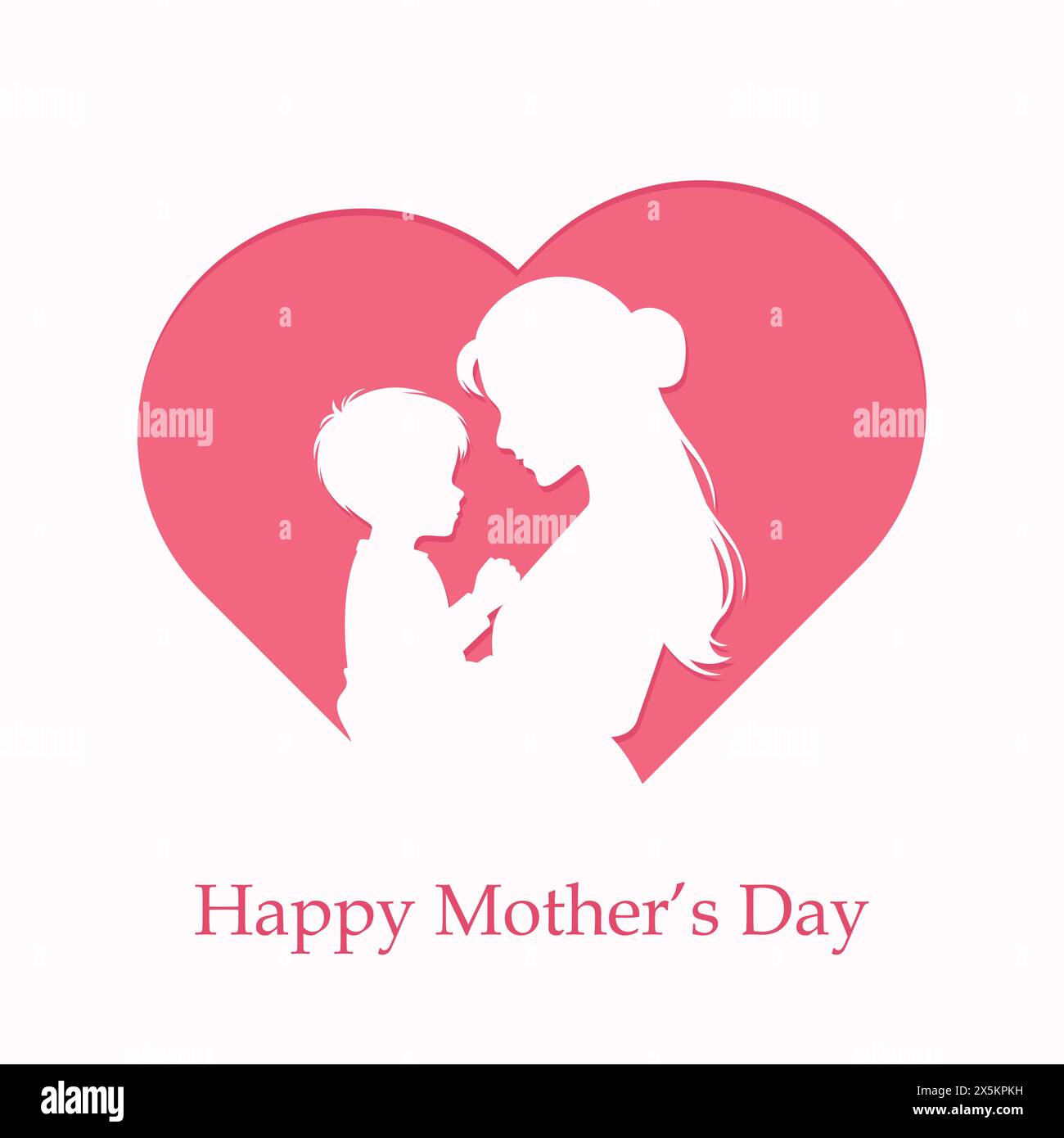 Mother's day vector illustration on white background. Mom holding son isolated heart on white ...