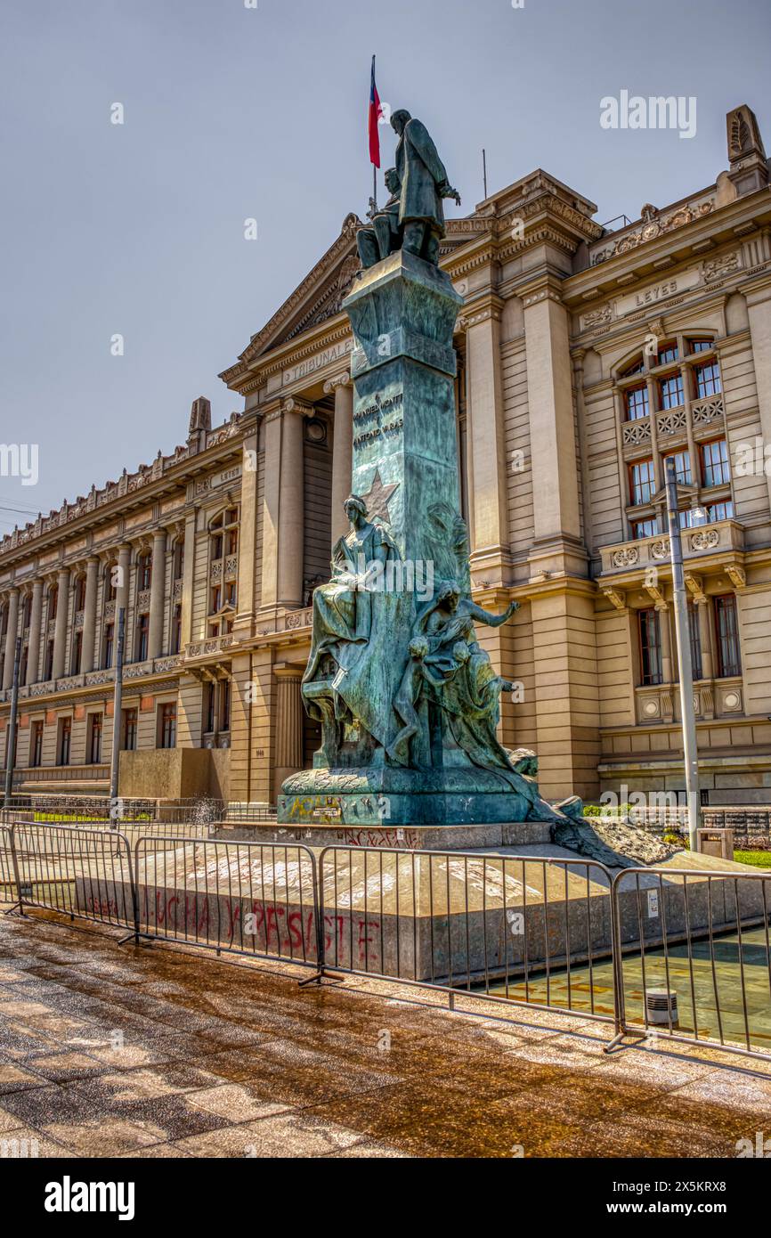 Chile, Santiago. Monument in front of the Palace of the Courts of ...