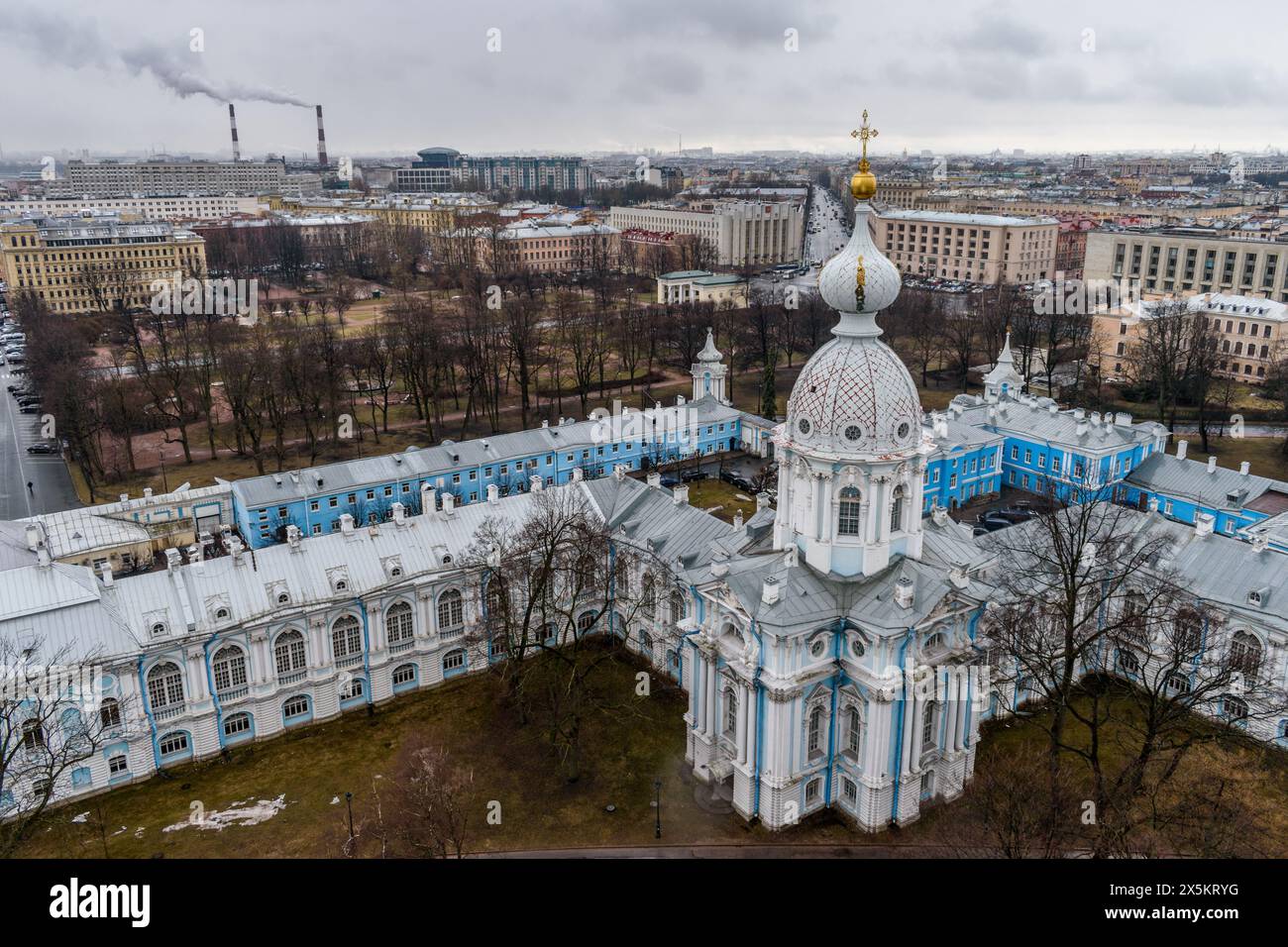 Smolny Convent of the Resurrection, the main church, a blue-and-white ...