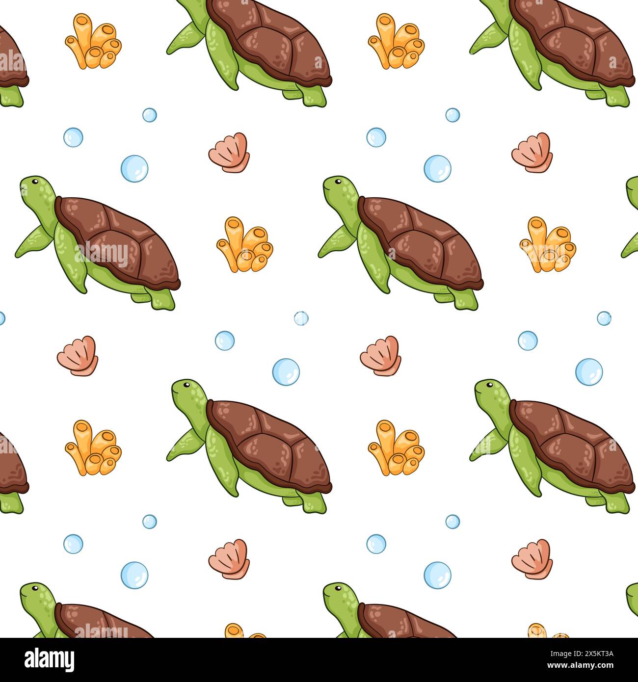 Oceanic turtle seamless pattern in cartoon style. Design turtles ...