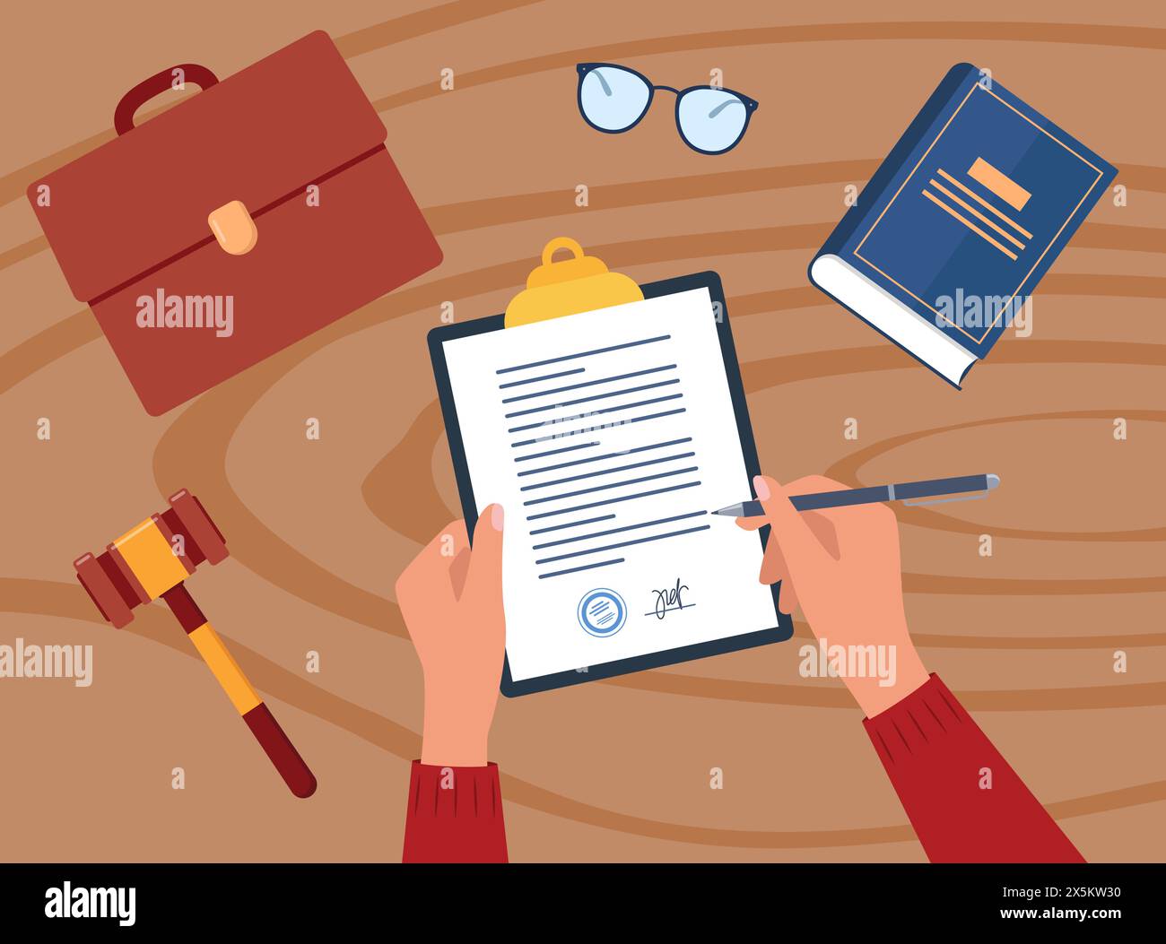 Civil law concept. Business man hand signing a paper document. Gavel ...