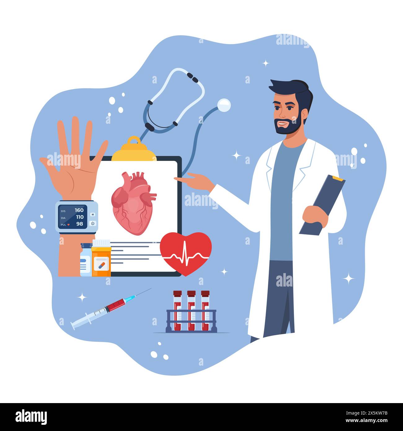 Medical examination and cardiology checkup. Tonometer. Measuring high ...