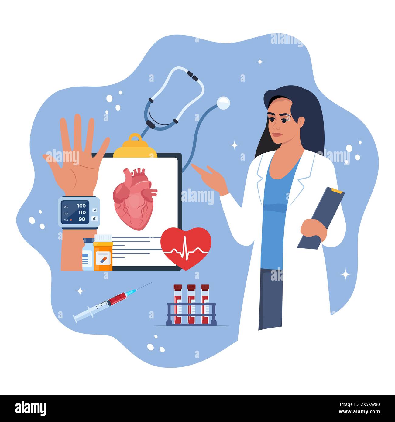 Medical examination and cardiology checkup. Tonometer. Measuring high ...