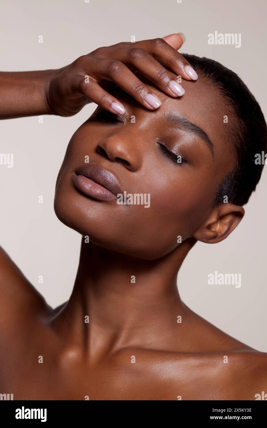 Young black beauty woman touching hi-res stock photography and images ...
