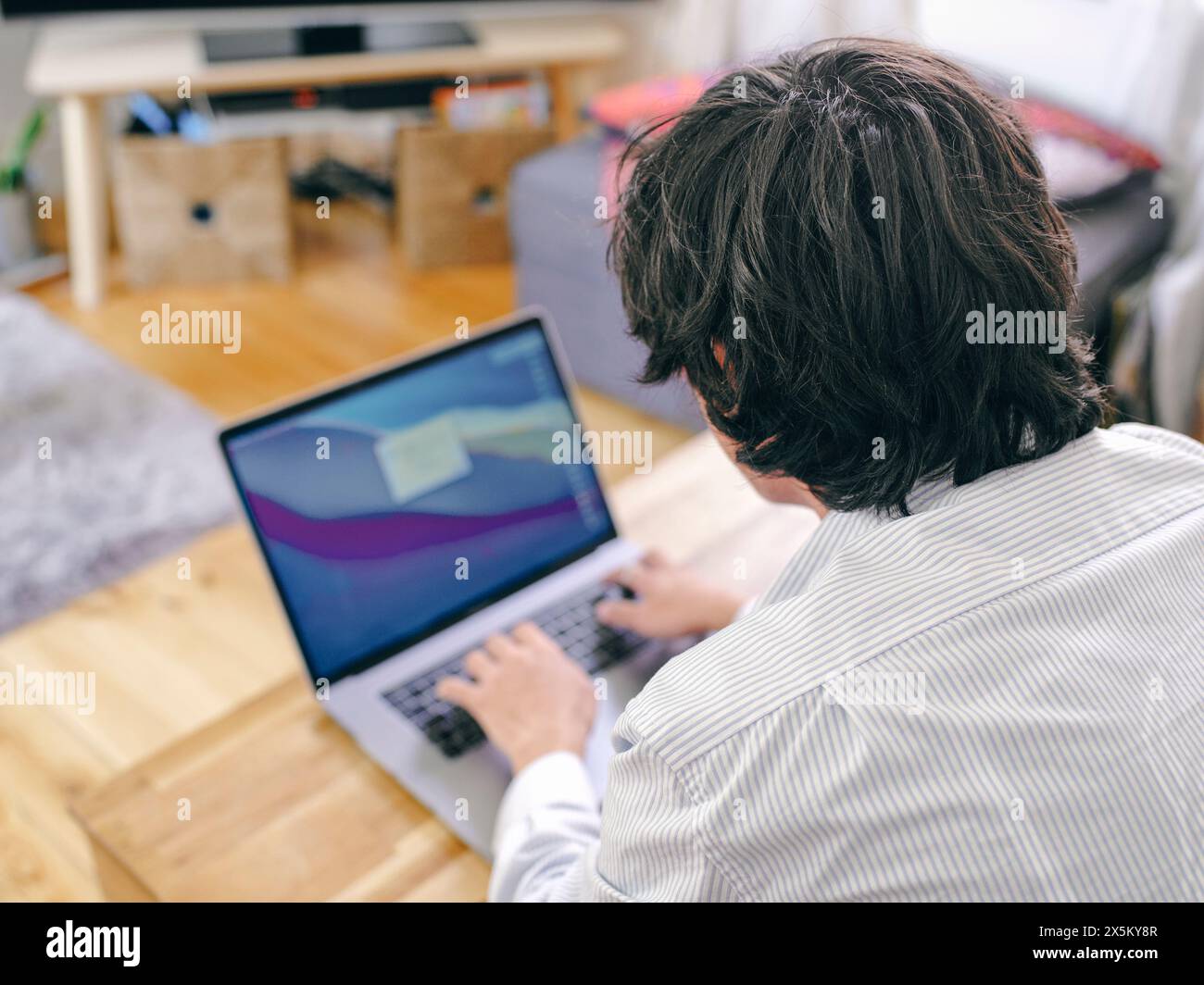 Teenage boy using laptop Stock Photo - Alamy