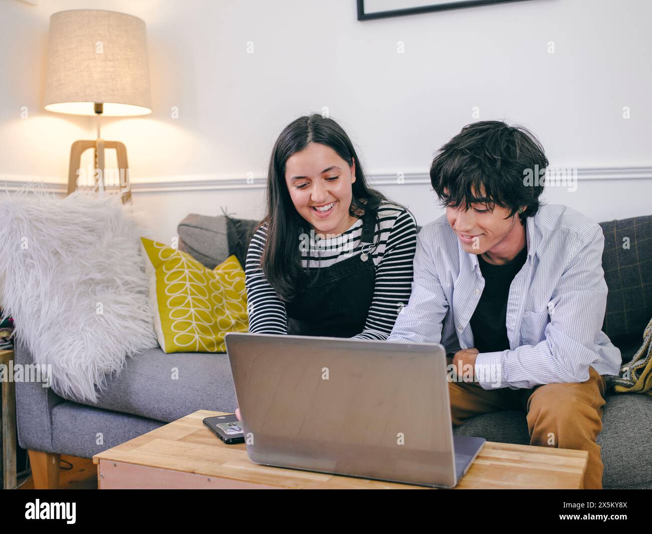 Brother and sister having video call via laptop Stock Photo - Alamy
