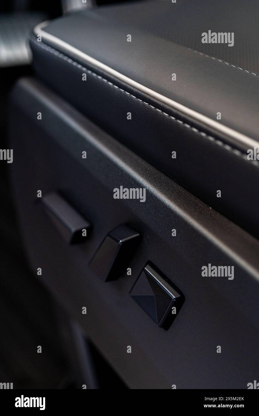 Close-up View of Seat Adjustment Buttons in Tesla Cybertruck Stock ...