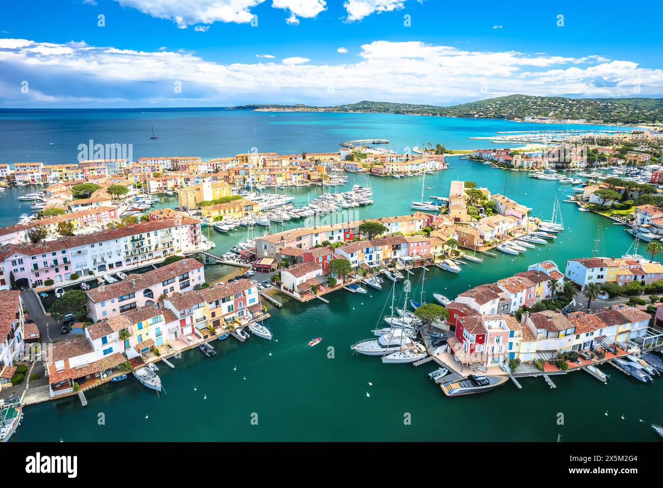 Scenic Port Grimaud yachting village marina aerial view, archipelago of ...